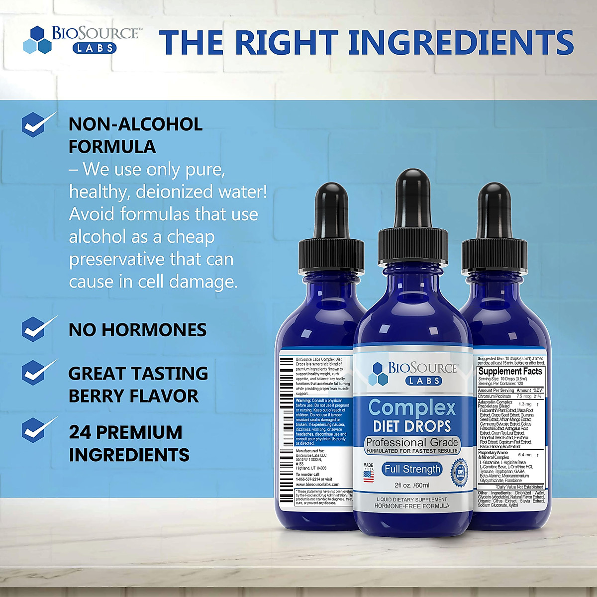 BioSource Labs Complex Diet Drops – Best Natural Weight Management Drops for Men and Women (1 Bottle, 2 fl oz) - 30 Day Supply