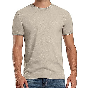Sailwind Mens Linen Knit T-Shirt Short Sleeve Crew Neck Contrast Trim Tee Shirt