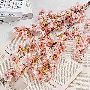 Sunm Boutique 3PCS Cherry Blossom Branches, Pink Plum Blossom Flowers Artificial Cherry Blossom Decor Tree Stems Faux Cherry Flowers Vase for Wedding Home Table Party Beach Theme Decor, 39''
