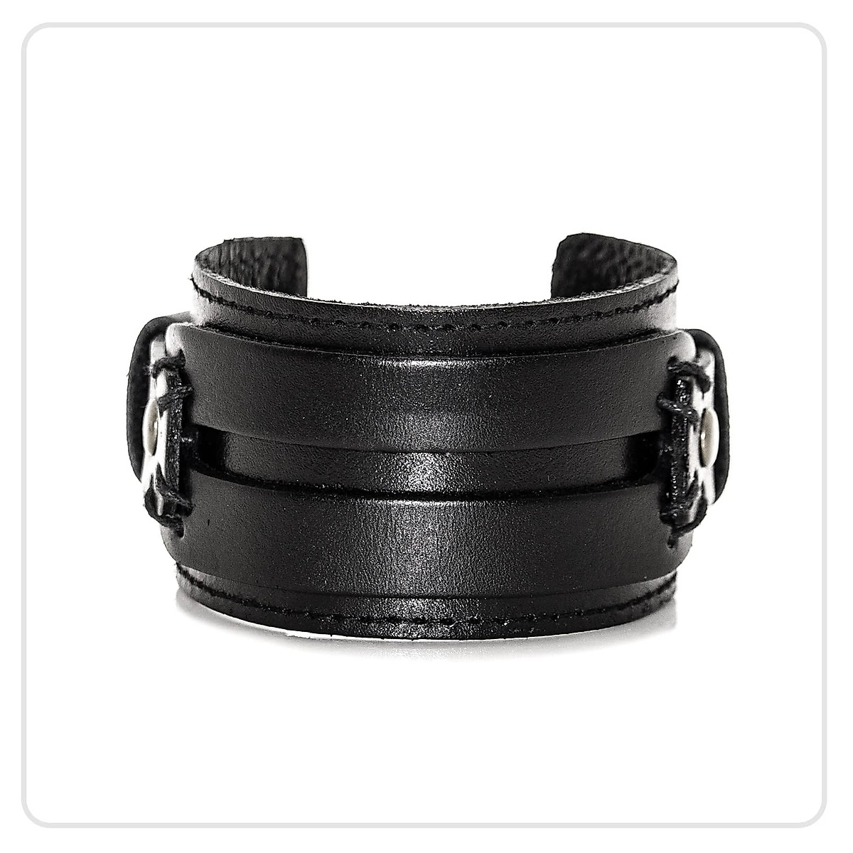 Nsitbbuery Hip Hop Snap Wristband Wide Leather Cuff Bracelet,7.5" Small Wrist(Black)