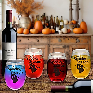 CNVOILA Halloween Wine Glass with Cute Ghost Design -Halloween Gifts for Women Spooky Season Stemless Drinkware - Ideal for Halloween Parties and Fall Decor - Festive Beverage Cup 18oz