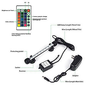 LED Aquarium Light, Remote Control Fish Tank Light, RGB Color Changing Brightness Adjustable IP68 Waterproof Underwater Submersible LED Light, LED Light bar Stick for Fish Tank, 7.5 inch