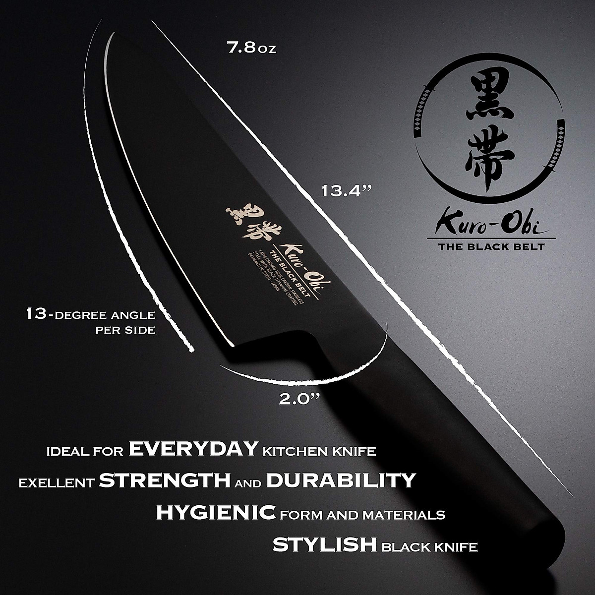 PERFIN Titanium Coated Stylish 8 Inch Chef Knife Made from German High Carbon Stainless Steel for Kitchen and Cooking Needs Lightweight Hygienic