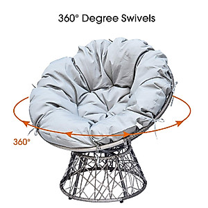 MCombo Patio Wicker Papasan Swivel Chair Sectional Set with Cushion and Frame Base Rattan Comfy Outdoor Loveseat Gray Outdoor Indoor,Dorm,Living Room for 2 Person 6081-PC03-EY