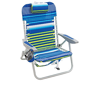 Rio Brands Beach 4-PRio Beach 4-Position Backpack Lace-Up Suspension Folding Beach Chair - Blue/Green Stripe , 24" x 24.75" x 33"
