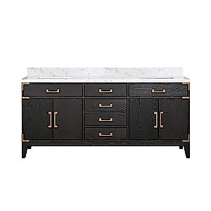 Bell+Modern Harbor 72 in W x 22 in D Black Oak Double Bath Vanity and Carrara Marble Top