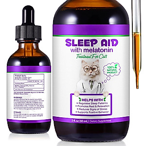 Cat Melatonin, 60ml Melatonin for Cats Helps to Support Restful Sleep for Your Cat - Cat Sleep Aid, Anxiety Relief & Promote Relaxation Bacon Flavor