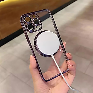 Uioeua Compatible with iPhone 13 Pro Max Magnetic Clear Kickstand Case,Luxury Plating Transparent Bracket MagSafe Case with Full Camera Lens Protector for iPhone 13 Pro Max Women Girl Men-Elegant Pink