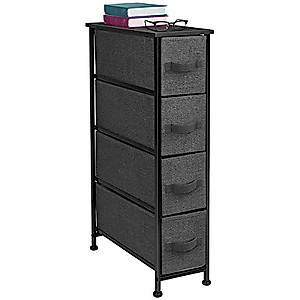 Sorbus Narrow Dresser with 4 Drawers - Vertical Slim Storage Chest of Drawers with Steel Frame, Wood Top & Easy Pull Fabric Bins for Small Spaces, Closets, Bedroom, Bathroom & Laundry (Black/Charcoal)