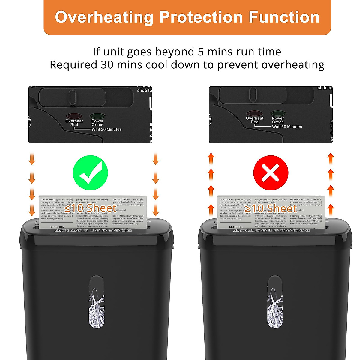 Paper Shredder, 10-Sheet Strip Cut with 3.17-Gallon Basket, P-2 Security Level, 3-Mode Design Shred CD and Credit Card, Durable&Fast with Jam Proof System, Paper Shredder for Home Office (ETL)