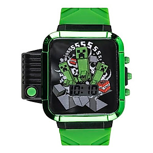 Accutime Minecraft Creeper Merch - Kids Digital Watch with LED Flashlight, Light Show, and Green Creeper Design - Officially Licensed Minecraft Toy Watch for Boys and Girls Ages 3+