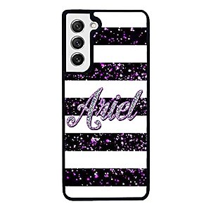 Purple Silver Bars Personalized Black Rubber Phone Case Compatible With Samsung Galaxy S23 S23+ Ultra S22 S22+ S21 S21FE S21+ S20FE S20+ S20 Note 20 S10 S10+ S10e