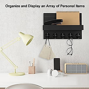 Lwenki Key Holder for Wall, Decorative Key and Mail Holder with Shelf Has Large Key Hooks for Bags, Coats, Umbrella – Paulownia Wood Key Hanger with Mounting Hardware (9.8”W x 6.7”H x 4.2”D)