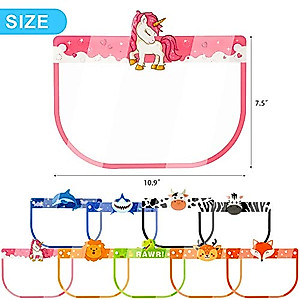 9-Pack Kids' Safety Face Shields Fully Wrap-Around Protection Breathable Covering Clear Visor Cartoon Animals Reusable Lightweight High-Transparency Elastic Headband Pad Comfortable Fit for Boys Girls