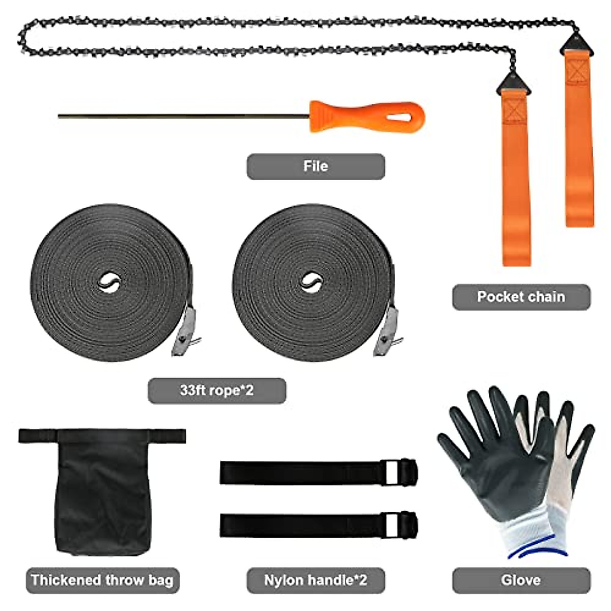 Loggers Art Gens Hand Rope Chain Saw - 48" pocket chainsaw directly connected to 66 ft ropes to form high tree limb rope chainsaw for camping survival and tree pruning