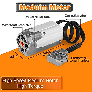 ZMBlock 5-in-1 Motor Kit Engine Kit Electric Motors Kit Power Function Set Building Blocks 2 Medium Motors, 1 Battery Box, 1 Infrared Remote Control, 1 Receiver Birthday Presents for Kids and Adults