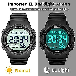 Beeasy Men Digital Sports Watch,Waterproof Watch with Stopwatch Countdown Timer Alarm Function Dual Time Watch for Mens Student