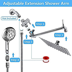 Shower Head - 8" High Pressure Rainfall Shower Head with 11" Extension Arm, 9 Settings Handheld Shower Head Combo, Anti-leak Shower Head with Holder, Height/Angle Adjustable, 1.5M House, Chrome