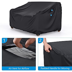 Mrrihand Heavy Duty Patio Sofa Cover Waterproof, 3-Seater Outdoor Sofa Loveseat Cover, Outdoor Patio Furniture Cover with Air Vent and Handles, 85" L×35" D×35" H, Black