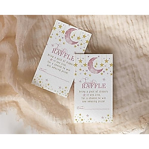 Twinkle Little Star Diaper Raffle Tickets, Celestial Baby Shower Games for Prizes, Pink and Gold Baby Shower Diaper Raffle Invitation Insert Cards, 50 Pack