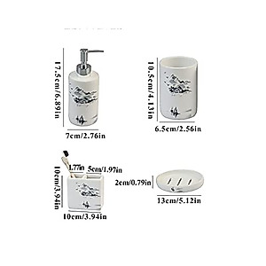 SUNESA Soap Dispenser Bathroom Accessories Set - 5pcs Resin Bathroom Sets for Hotel Restroom Apartment Including Soap Dispenser Toothbrush Tumbler Soap Dish and Tray (White) Bathroom Soap Dispenser