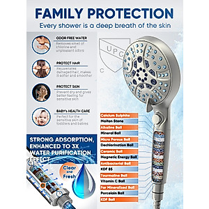 Pavezo High Pressure Handheld Shower Head with Filter, ON/OFF Switch Pause Button, 10-mode Shower Head with Hard Water Softener Filters, SS Hose, Anti-clog & Powerful Clean Tile & Pets, Brushed Nickel