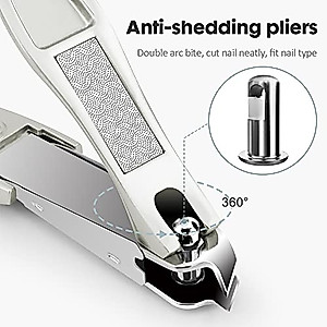 Professional Nail Clippers Set Anti-Splash Fingernail Cutter Silver Stainless Steel Manicure Tools & Nail File 3pieces Detachable Design Oblique Toe Nail Clippers for Men and Women Gifts