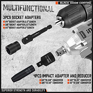 HORUSDY 7-Piece Power Drill Impact Sockets Adapter Set, Hex Shank Socket to Drill Adapter 1/4" 3/8" 1/2" Impact Driver Adapter