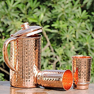 HealthGoodsIn - Pure Copper Hammered Water Jug with 2 Hammered Copper Tumblers | Copper Pitcher and Tumblers for Ayurveda Health Benefits