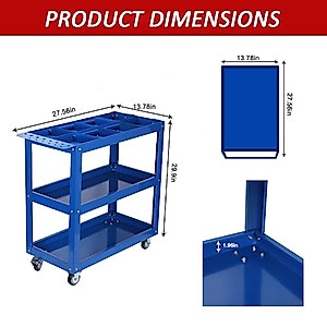 3-Tier Rolling Tool Cart, 330 LBS Capacity Heavy Duty Service Cart with Handle & Lockable Wheels, Rolling Trolley Storage Organizer with Adjustable Dividers, for Warehouse Garage