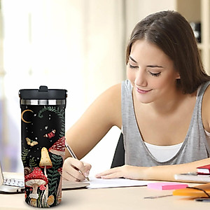 thmasamwr Mushroom Tumbler with Lid and Straw, Stainless Steel Mushroom 30oz Tumbler with Handle, Black Mushroom Travel Coffee Mug Mushroom Gifts Cups for Women and Men