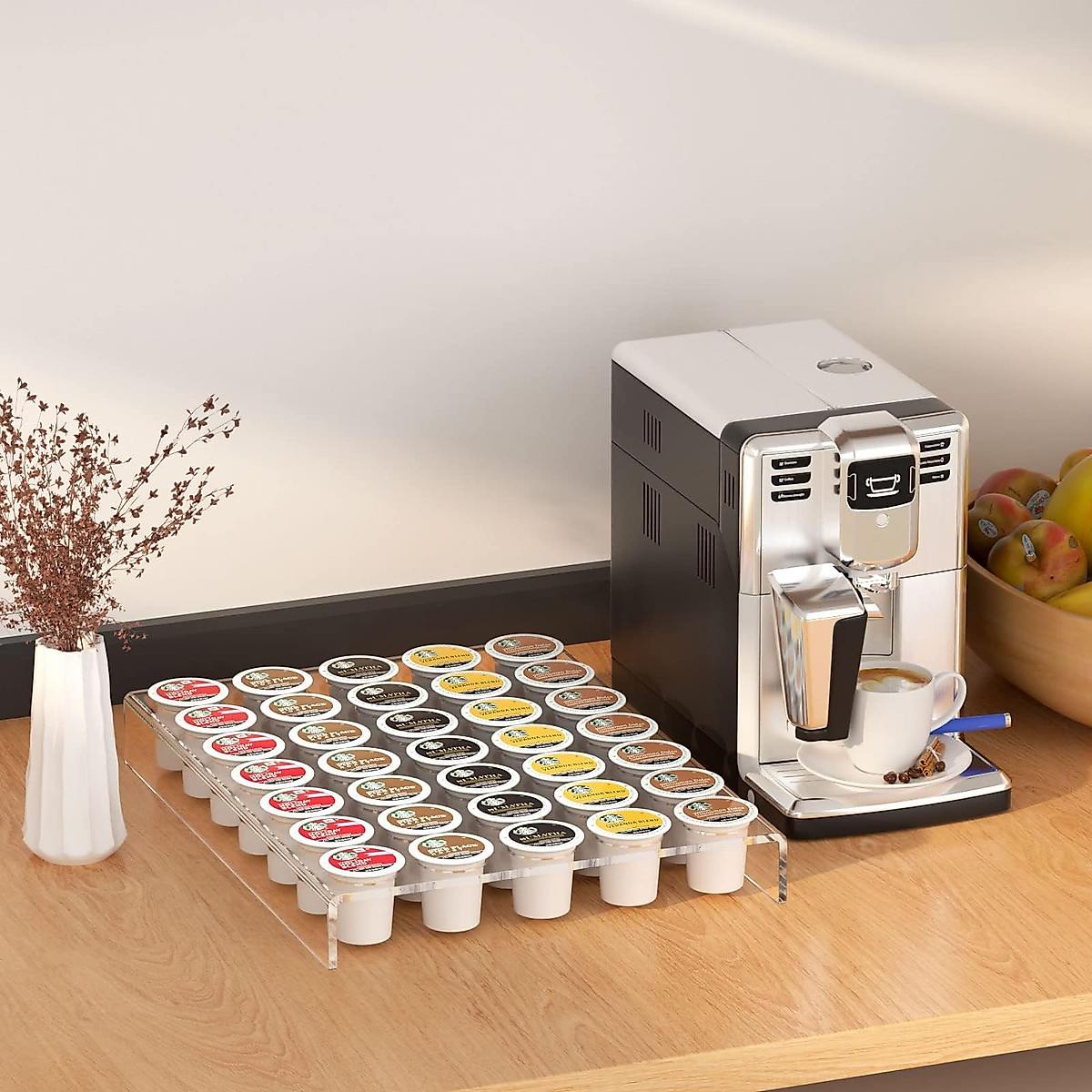 AITEE Acrylic K Cup Drawer Organizer, Clear K Cup Organizer Tray for Drawer or Countertop Storage,Hold 35 Coffee Capsules,K Cup Coffee Pod Holder for Office and Kitchen K Cup Storage (11.6x15.3Inches)