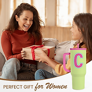 SANDJEST Monogrammed Tumbler with Handle 40oz, Letter C Tumblers Coffee Travel Cup with Straw, Personalized Monogram Initial Gifts for Women Girls, Customized Gifts for Christmas Birthday Mothers Day