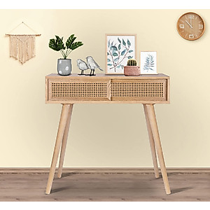 Console/Entryway Tables, Small Vanity Desk Rattan Dresser Side Table Entry Table Narrow Modern Hallway/Sofa Table Boho for Living Room, 31"
