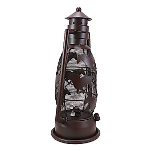 Ebros 15" Tall Old Fashioned Rustic Country Western Electric Metal Lantern Nightstand Lamp Light Or Wall Shadow Caster for Home Patio Poolside Garden Decorative (Cowboy Riding Horse)