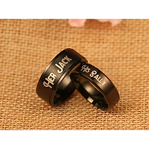 6mm His Sally Black Stainless Steel Romantic Women Ring Promise Anniversary Engagement Wedding Band (Her Size 7)