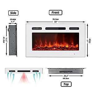 Maxhonor Electric Fireplace Insert Wall Mounted Freestanding Heater with Remote Control, 1500/750W (30 inch, White)