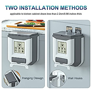 Gintan Kitchen Compost Bin, Collapsible Hanging Countertop Trash Can with Lid, 2.4 Gallon for Cabinet/Bathroom/RV/Bedroom/Camping (Gray)