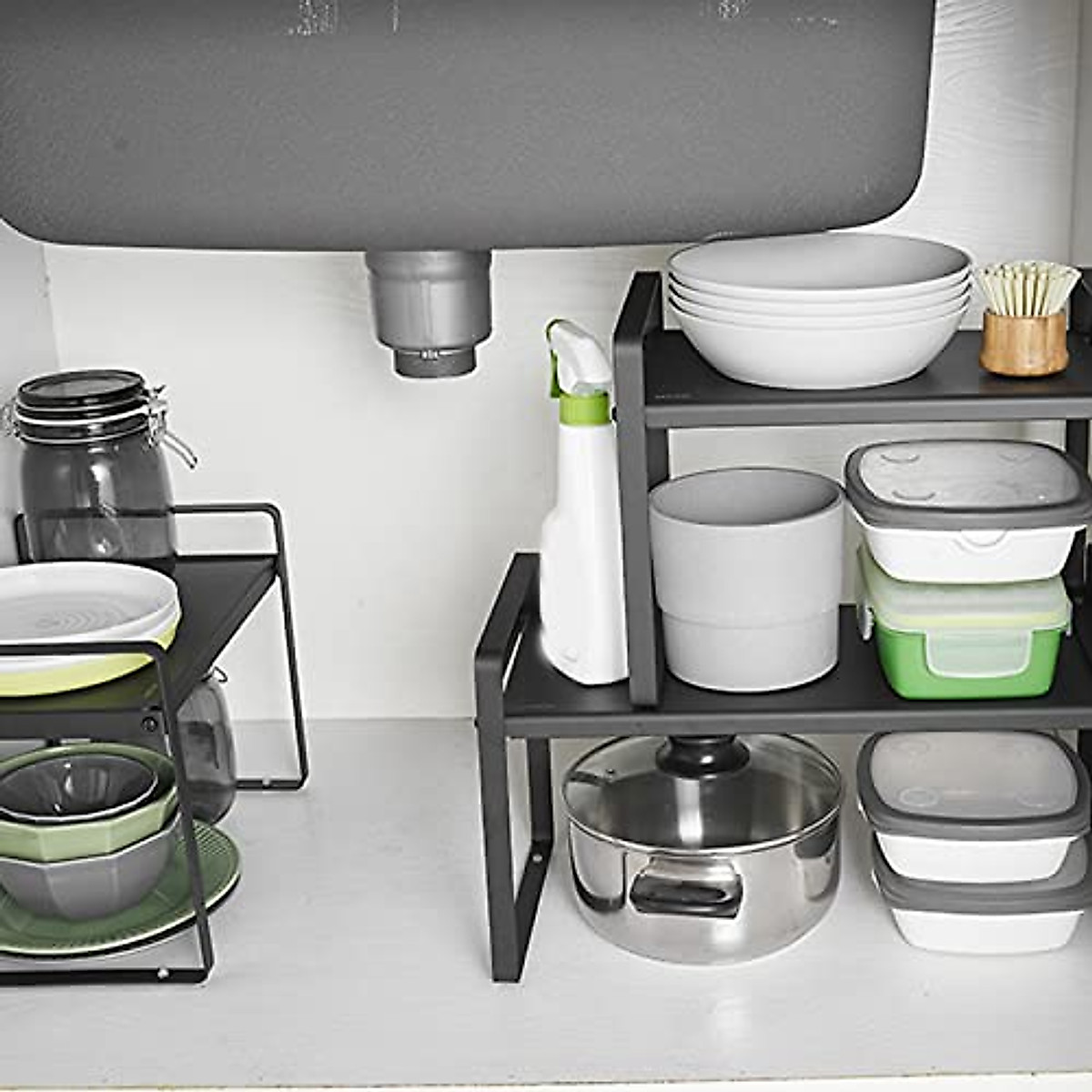 Kitchen Shelf, Large loadbearing Cabinet Shelf Stand Multifunction for Office Kitchen Bathroom 21 * 51cm Long Black Carbon Steel