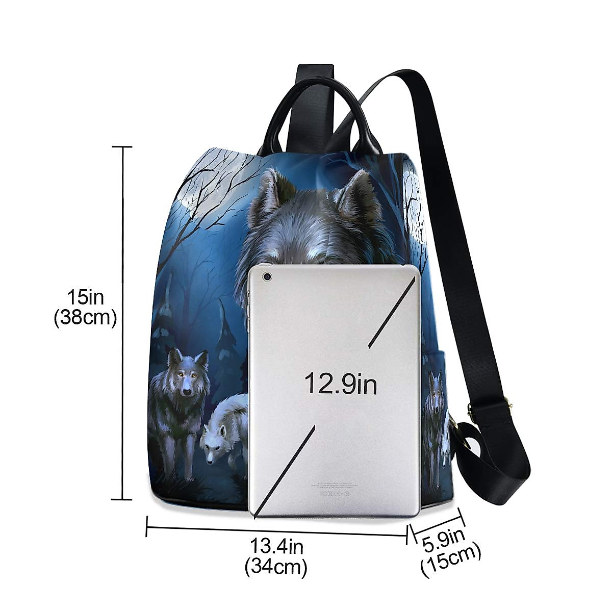 ALAZA Dark Night Wolf and Full Moon Backpack for Daily Shopping Travel