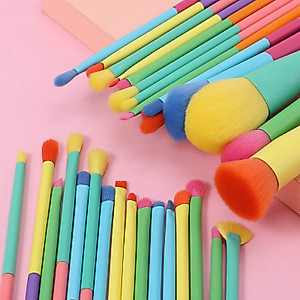 Docolor Colorful 15Piece Makeup Makeup Brush Set + 16Pcs Colorful Eyeshadow Brush Set Premium Kabuki Foundation Blending Face Powder Synthetic Makeup Brushes Set