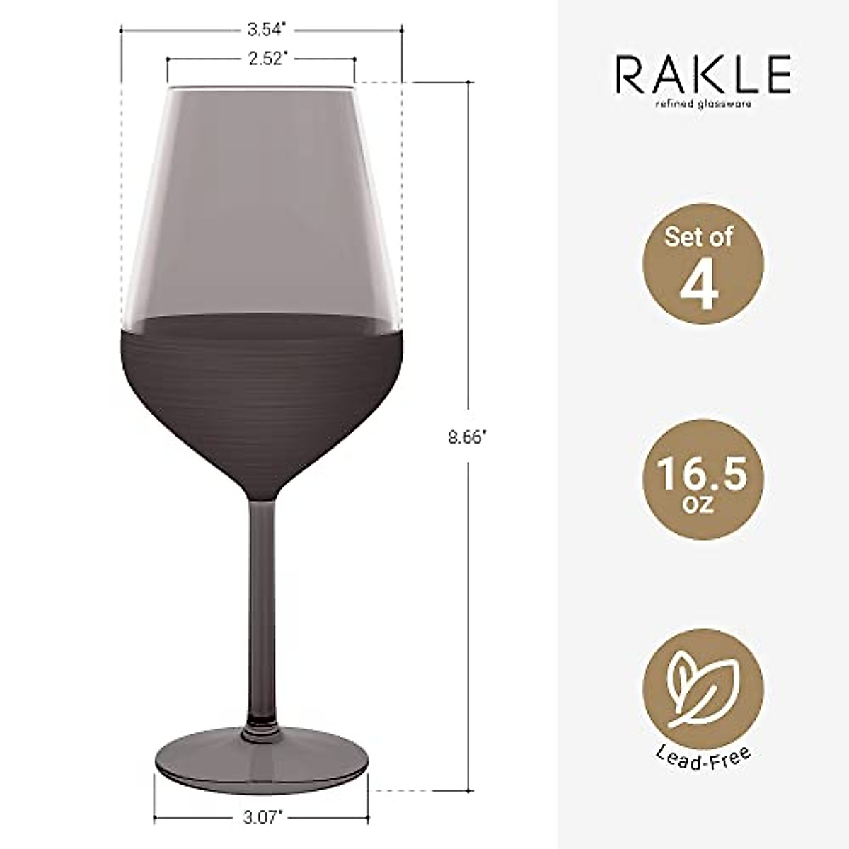 RAKLE – Luxury Matte Black Wine Glasses Set of 4 – 16.5Oz Glass Set Ideal for Special Events, Themed Parties, Dinner Table, Everyday Use – Modern and Elegant Design - Luxury Wine Glasses