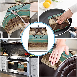 Western Texas Star Wooden Board Kitchen Towels, Set of 3 Hand Drying Towel, Soft Absorbent Multipurpose Cloth Tea Towels for Cooking Baking, Retro Vintage Washable Dish Towels Cloth 18x28 Inch