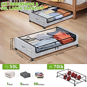 YAASHEEN Under Bed Storage with Wheels, 2Pack Under Bed Storage Containers,Under Bed Shoe Storage Organizer with Clear Window&Label,Rolling Under Bed Storage Metal Drawer for Clothes,Shoes,Toys