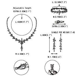 EVER FAITH Austrian Crystal Party Jewelry Sets, Costume Marquise Rhinestone Leaf Necklace Dangle Earrings Tennis Bracelet Set Grey Black-Tone