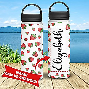 winorax Personalized Strawberry Water Bottle Strawberry Cute Pattern Design Insulated Stainless Steel 12oz 18oz 32oz Travel Sport Bottles Birthday Christmas Back To School Gifts For Kids Baby Girl