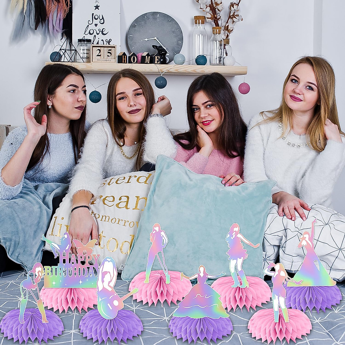 8 Pcs Iridescent Party Decorations Honeycomb Centerpieces, Happy birthday Table Decorations, birthday Party Decorations 3d Double Side Honeycomb Decorations for birthday Day Party