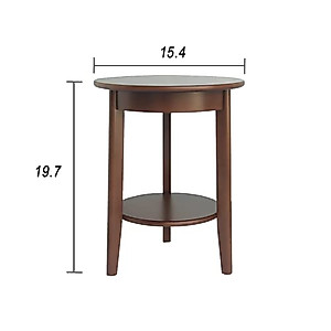 MaxSmeo Round End Table, Small Side Table for Small Spaces, 2-Tier End Table Wooden Side Table, Mid Century Modern Coffee Table,Easy Assembly, Brown, Two-shelves