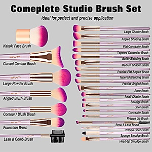 JAF 26pcs Professional Pink Makeup Brushes Set with Case Vegan Synthetic Brushes Set in Zipper Bag Holder Cosmetic Big Makeup Tools Kit for Face Contour Highlighter