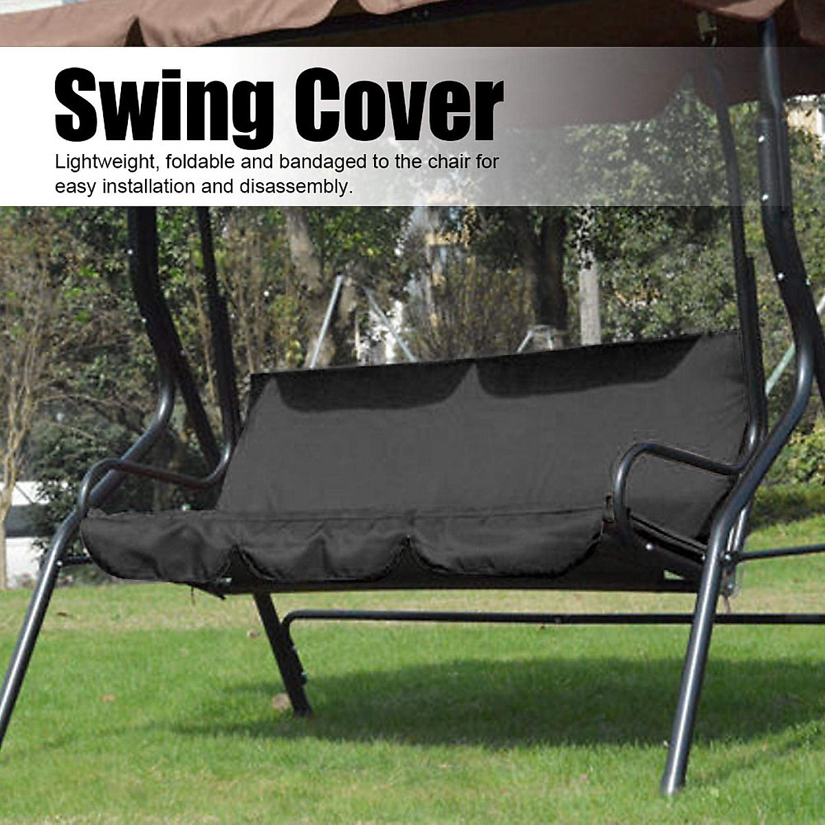 Outdoor Swing 3 Seater Swing Chair Waterproof Swing Seat Pads Replacement for Patio Garden Yard(Black).